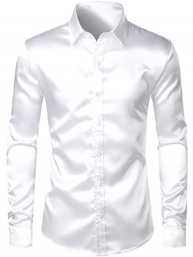 Men's Casual Polyester Long Sleeves Solid Colour Shirt - Mondressy UK