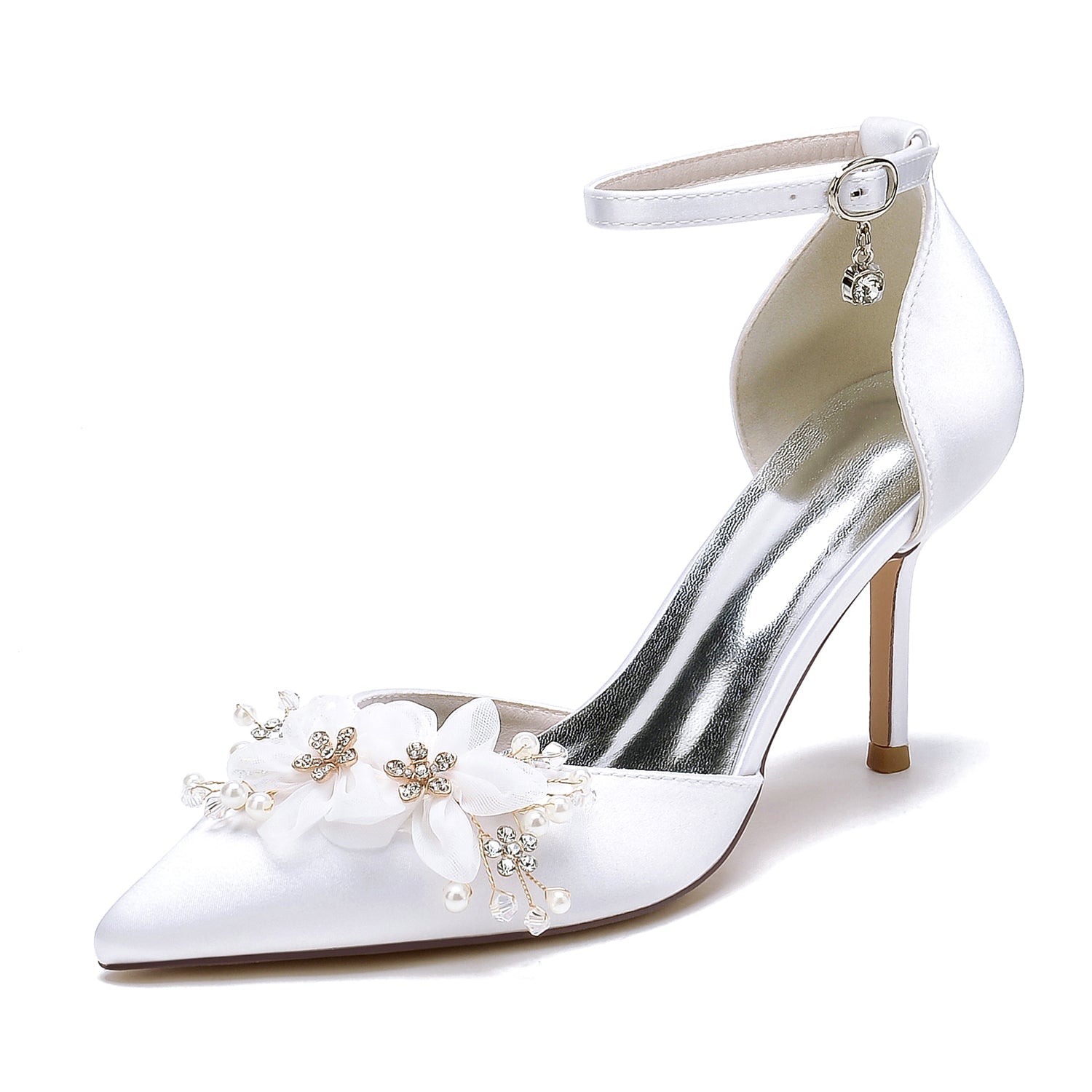 Women's Wedding Flowers High Heel Pointed Toe Bridal Shoes - Mondressy UK