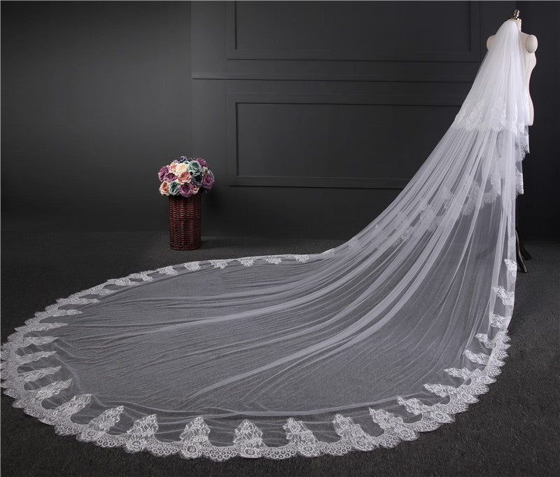 One-tier Lace veil extra wide 3M long tail Wedding Veils with Applique ...